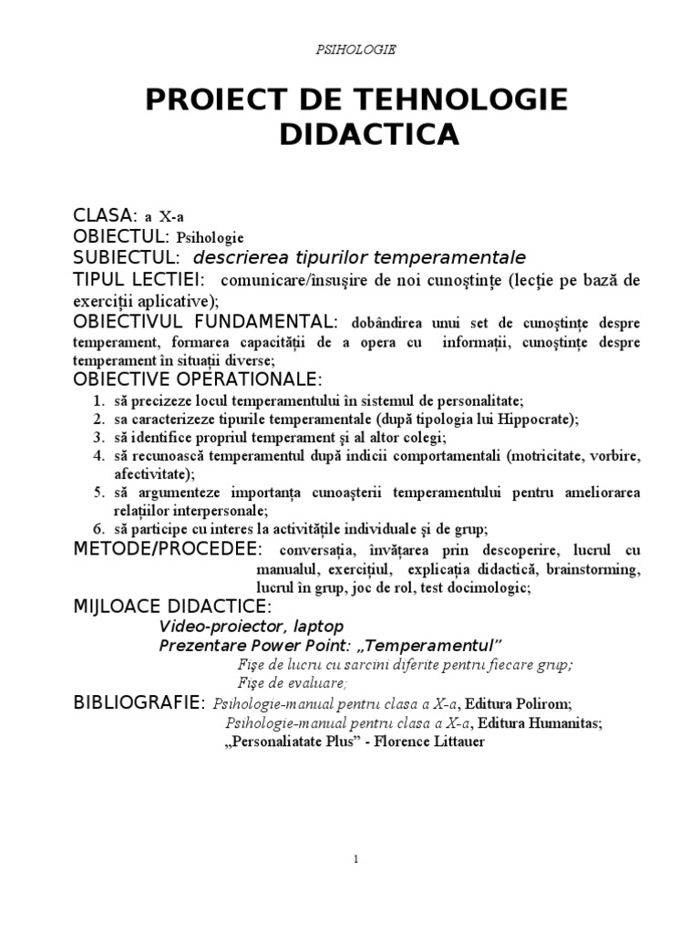 Proiect de Tehnologie Didactica | PDF