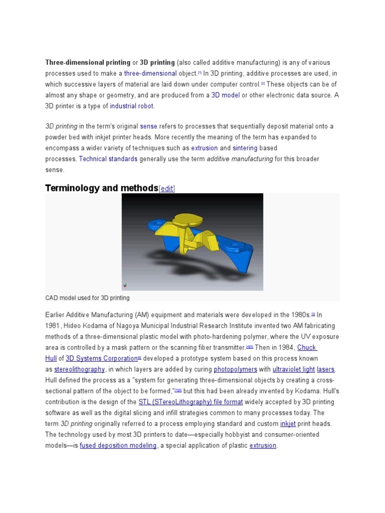 Terminology and Methods: Three-Dimensional Printing or 3D Printing ...