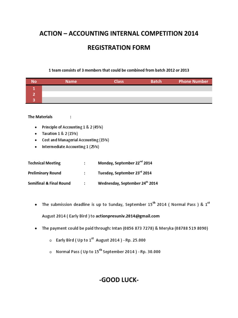 Action - Accounting Internal Competition 2014 Registration Form | PDF