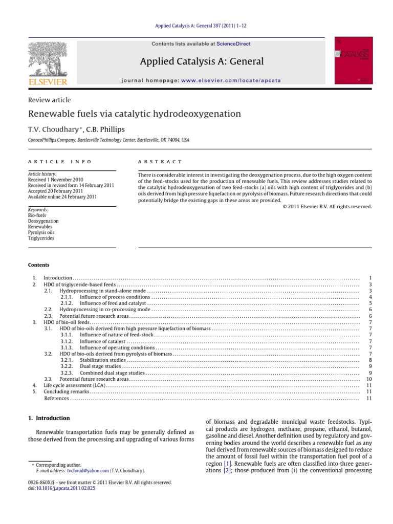 Renewable Fuels Via Catalytic Hydrodeoxygenation | PDF | Cracking ...
