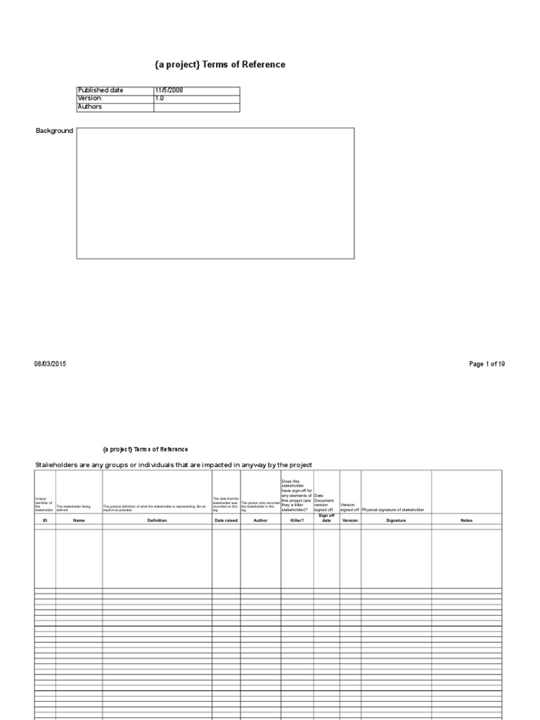 Project Terms of Reference Template | PDF | Identifier | Nursing