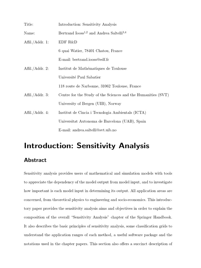 Sensitivity Analysis Methods Overview | PDF | Sensitivity Analysis | R ...