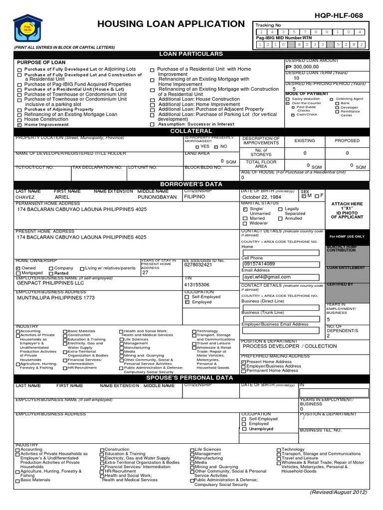 Housing Loan Applicationform | Download Free PDF | Loans | Credit (Finance)