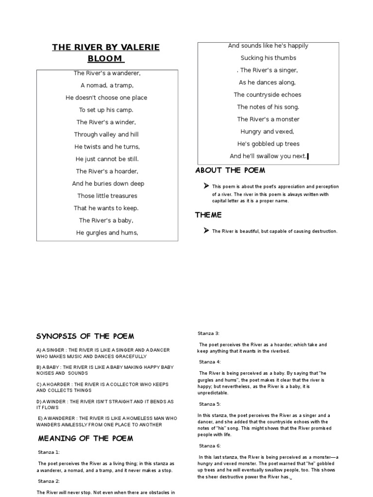 The River by Valerie Bloom | PDF | Rhyme | Poetry