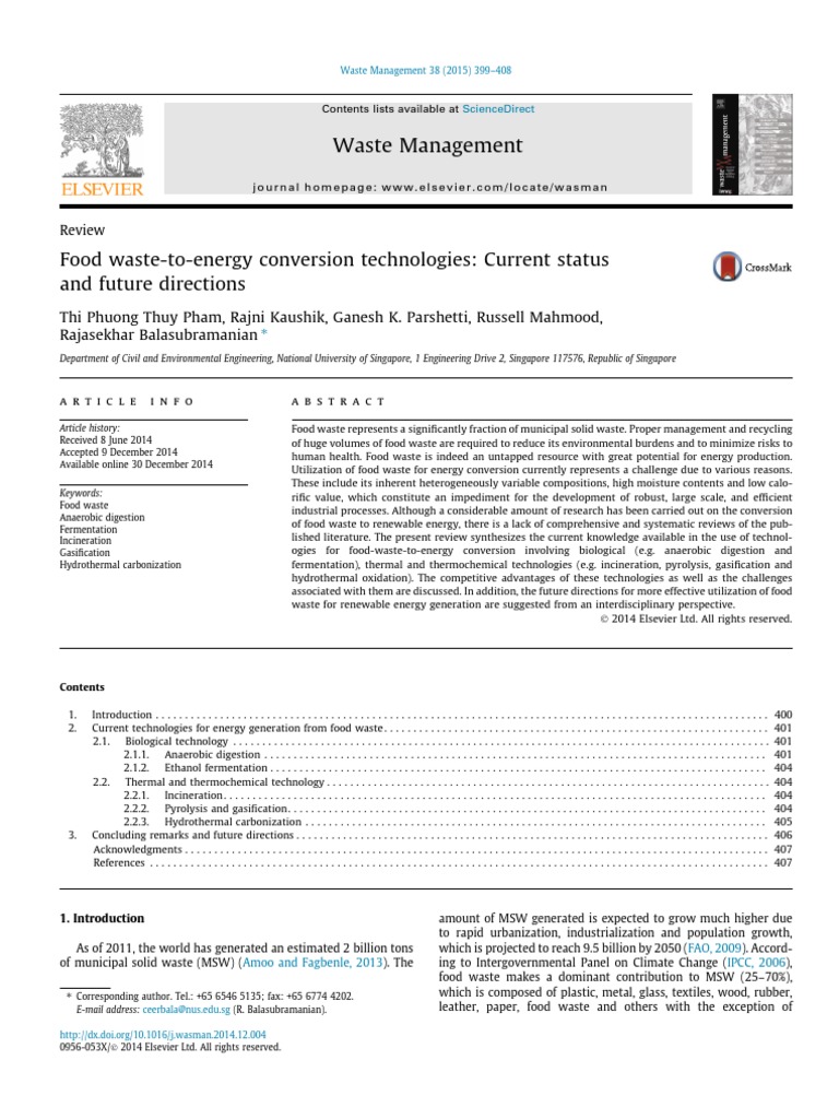 Food Waste Energy Conversion Review | PDF | Gasification | Anaerobic ...