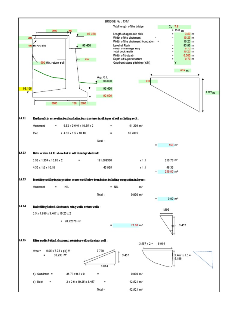 Minor Bridge Quantity Calculations | PDF | Deep Foundation | Concrete