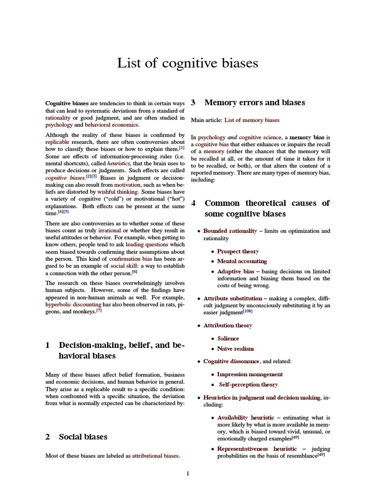 Comprehensive Cognitive Biases List | PDF | Heuristic | Emergence