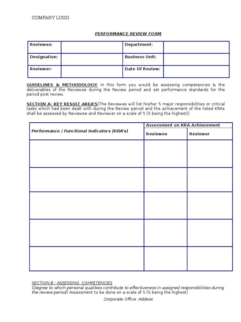 Performance Review Form Template | PDF
