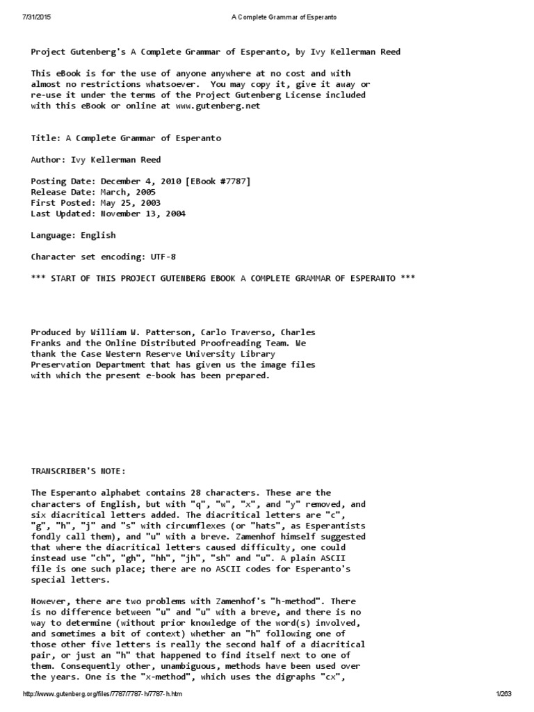 A Complete Grammar of Esperanto | PDF | Adverb | Grammatical Number