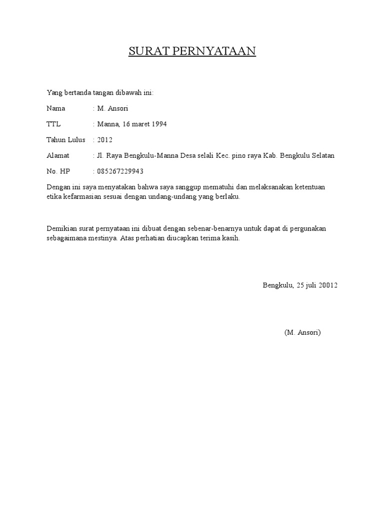 Surat Pernyataan STRTTK | PDF