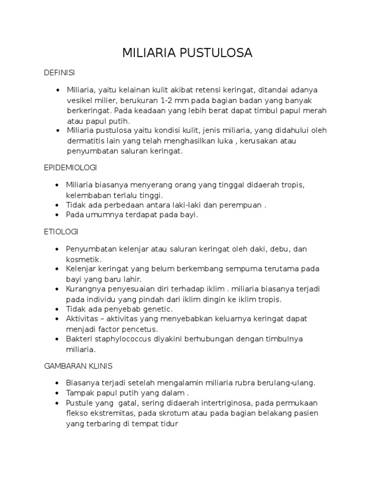 Miliaria Pustulosa | PDF