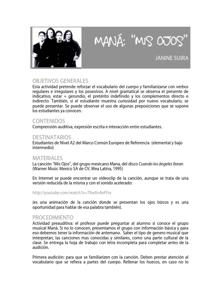 Actividad con "Mis Ojos" de Maná | PDF | Artes del Lenguaje y Comunicación
