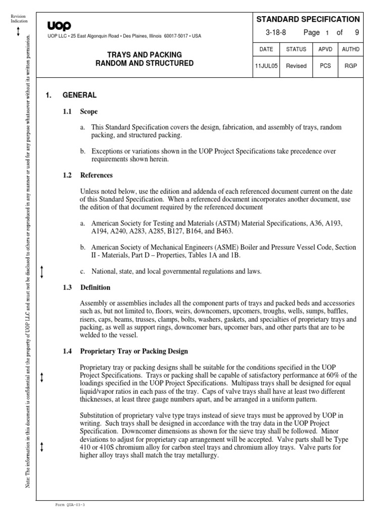 Trays and Packing Random and Structured: Standard Specification | PDF ...