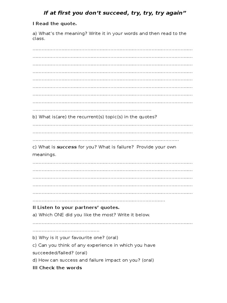 Worksheet On Success and Failure | PDF