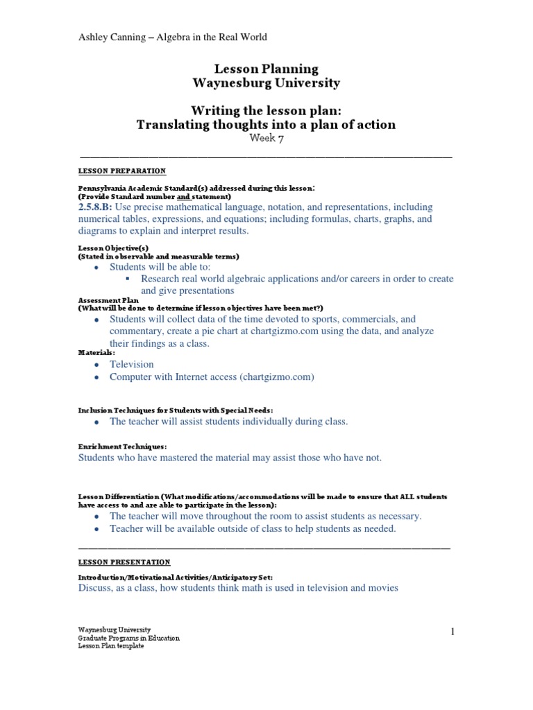 Lesson Plan - Week 7 | PDF | Lesson Plan | Learning