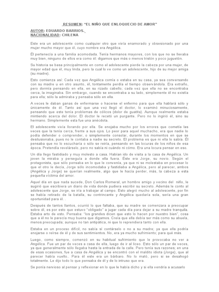 Resumen El Niño Que Enloquecio de Amor | PDF