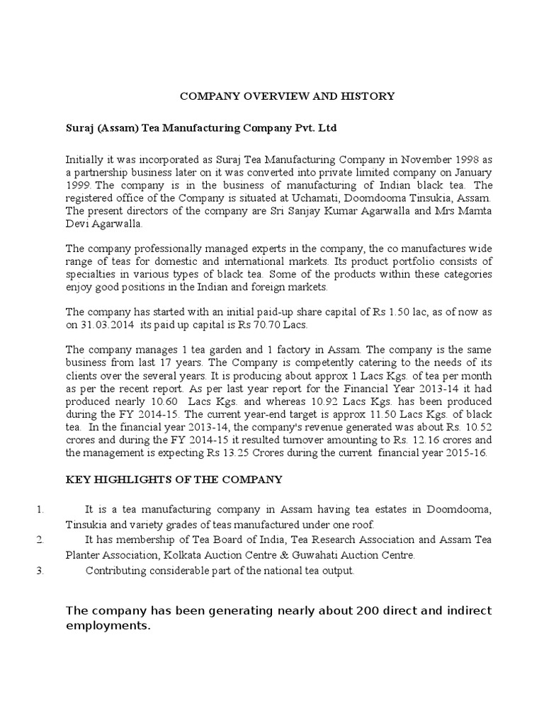Company Overview and History | PDF | Tea | Economies