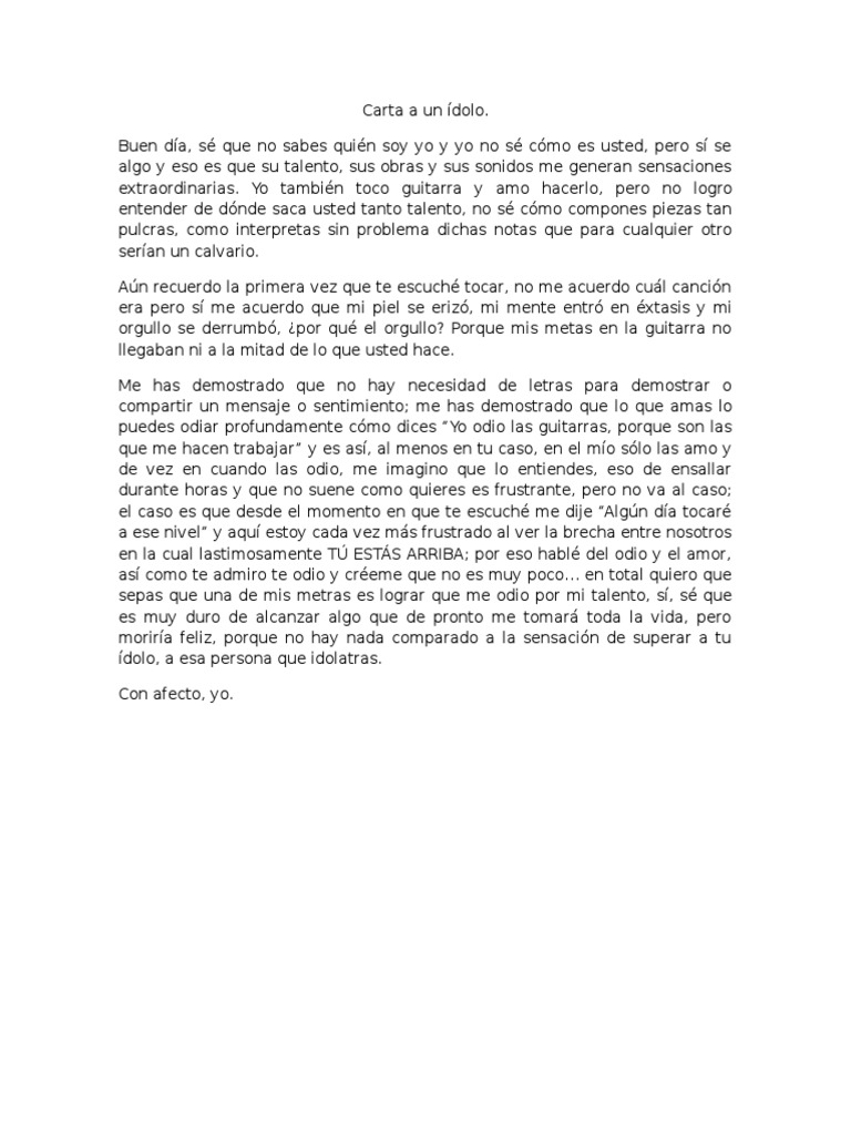 Carta A Un Ídolo | PDF