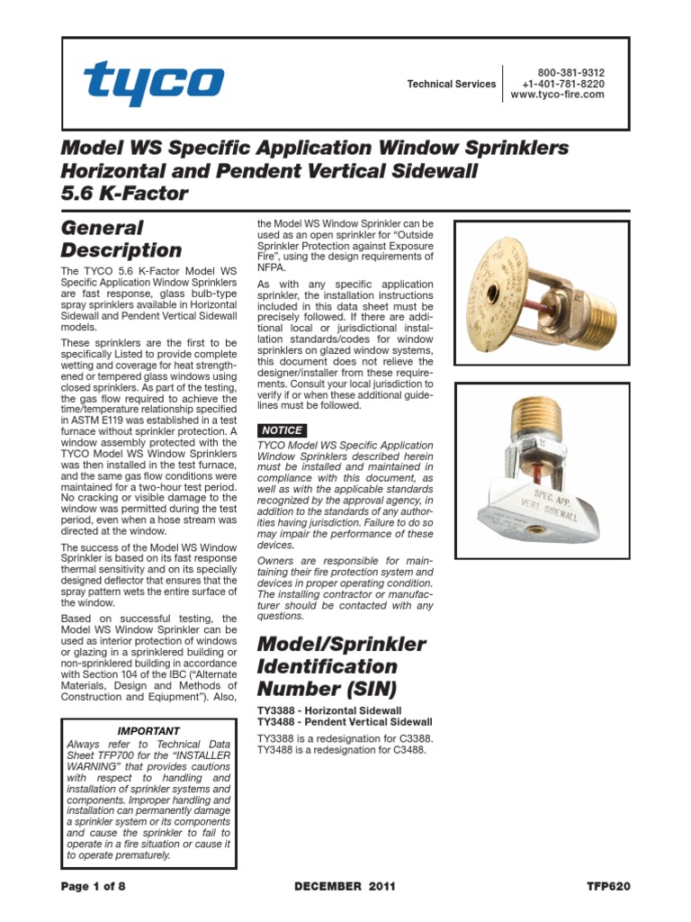 Tyco Window Sprinkler | PDF | Fire Sprinkler System | Window