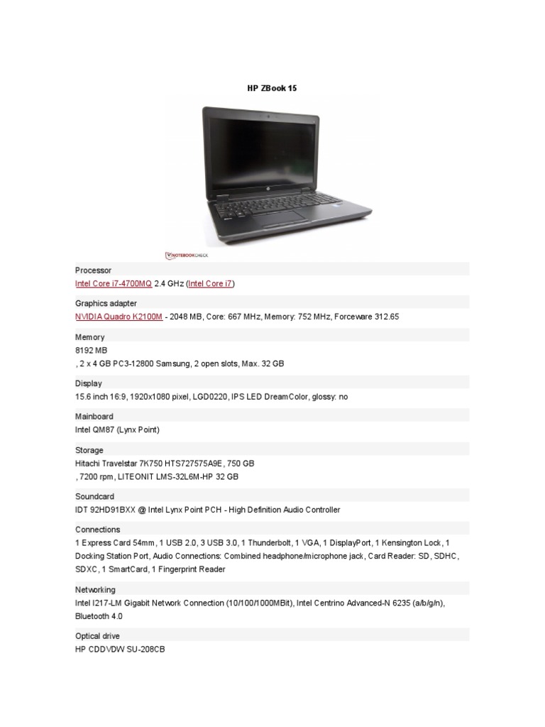 HP Zbook 15: Intel Core I7-4700Mq Intel Core I7 | PDF | Consumer ...