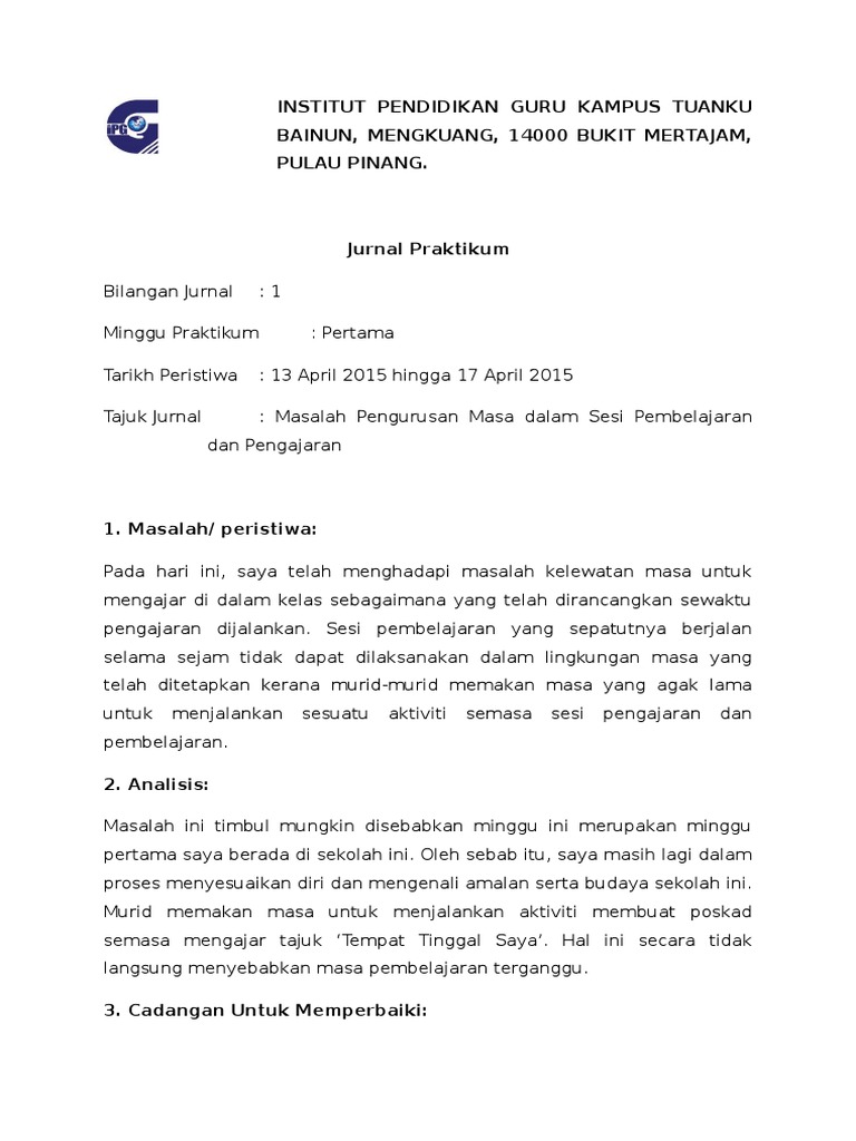 Contoh Jurnal Reflektif Praktikum | PDF