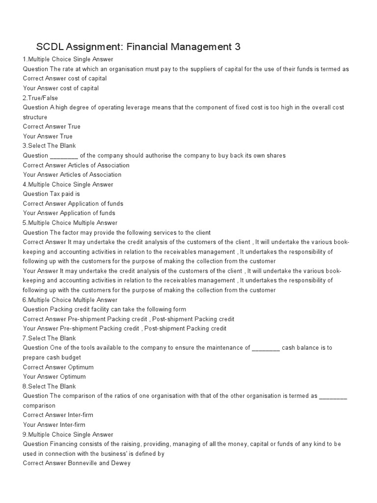 SCDL Assignment: Financial Management 3 | PDF | Dividend | Financial ...