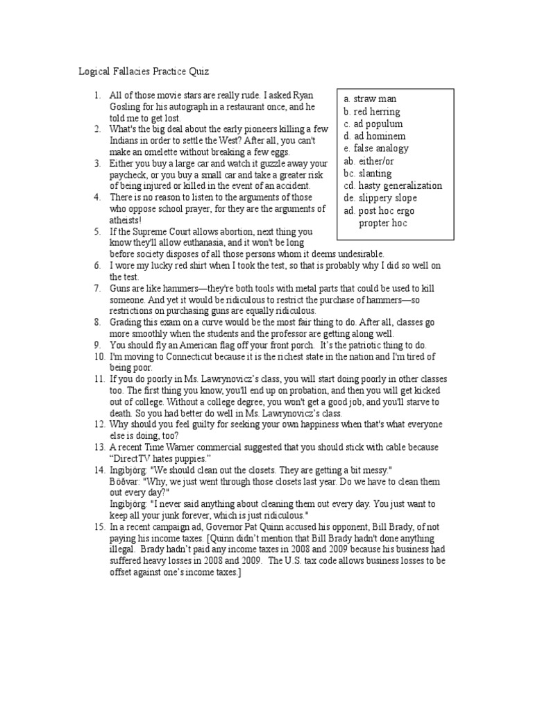 Logical Fallacies Practice Quiz | Download Free PDF | Fallacy