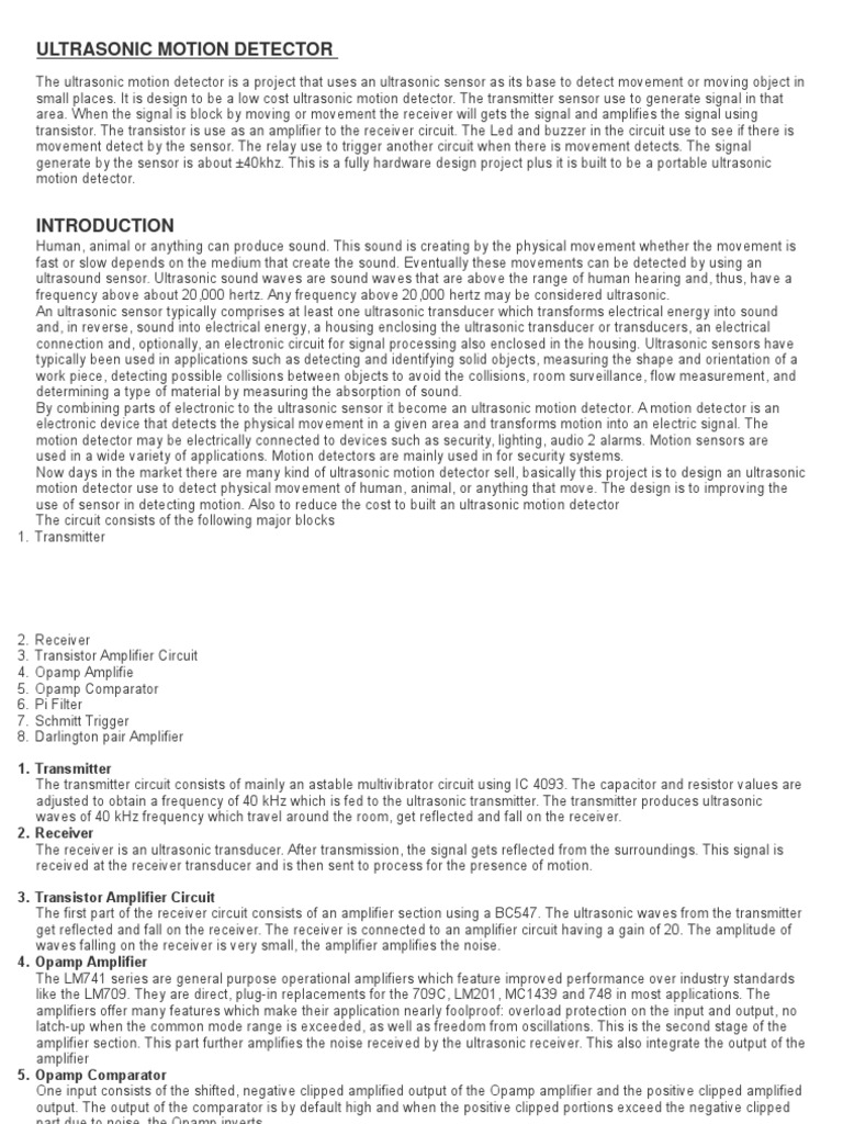Ultrasonic Motion Detector | Download Free PDF | Amplifier | Ultrasound