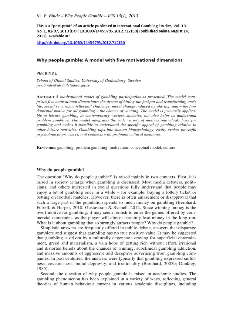 Why People Gamble | PDF | Gambling | Problem Gambling