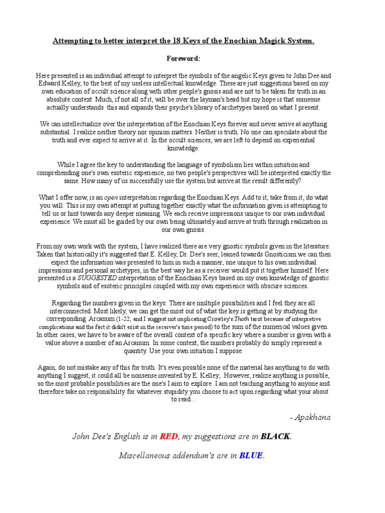 Interpreting Enochian Magick Keys | PDF | Philosophy