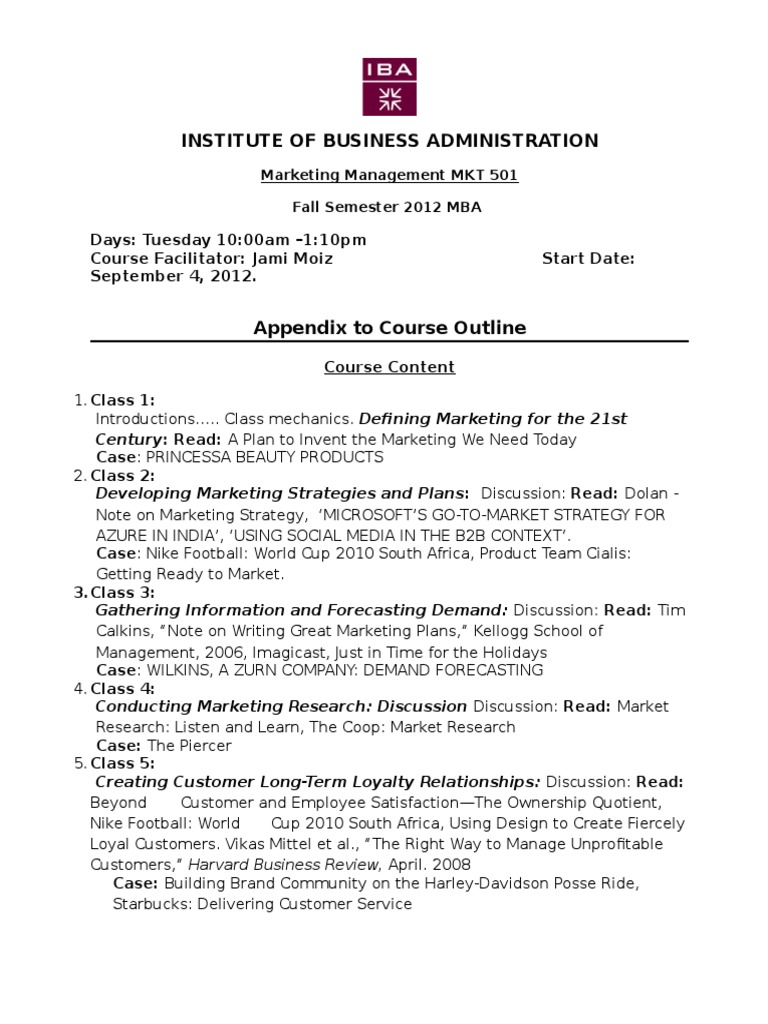 Marketing Management Course Outline | PDF | Brand | Competitive Advantage