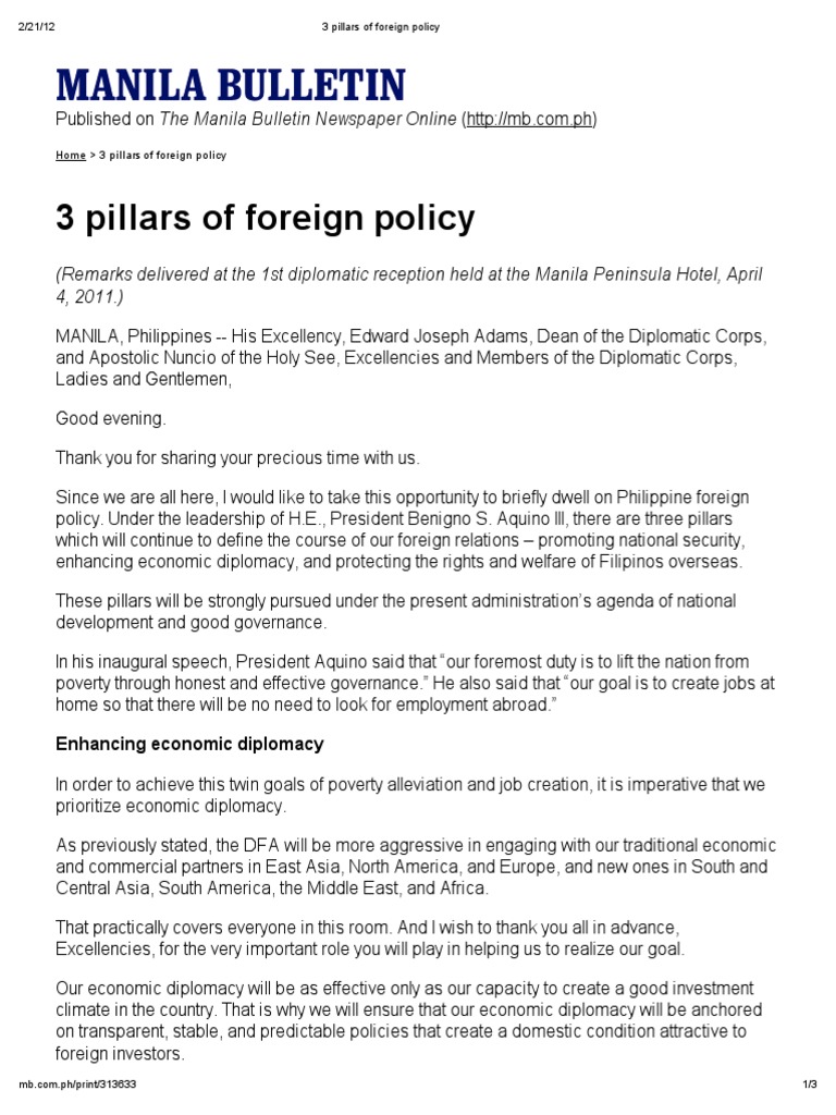 Three Pillars of Philippine Foreign Policy | PDF | Association Of ...