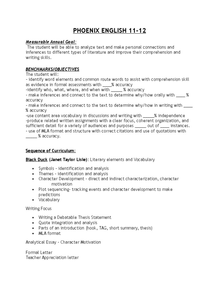 Phoenix English 11 Curriculum Map | PDF | Clause | Sentence (Linguistics)