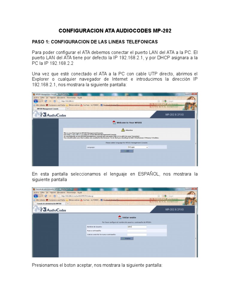 Configuracion Ata Audiocodes Mp202 | PDF | Dirección IP | Protocolos de red