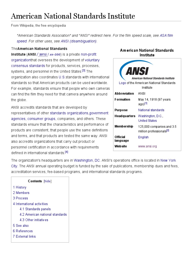 Overview of ANSI Standards Institute | PDF | Reference | Engineering
