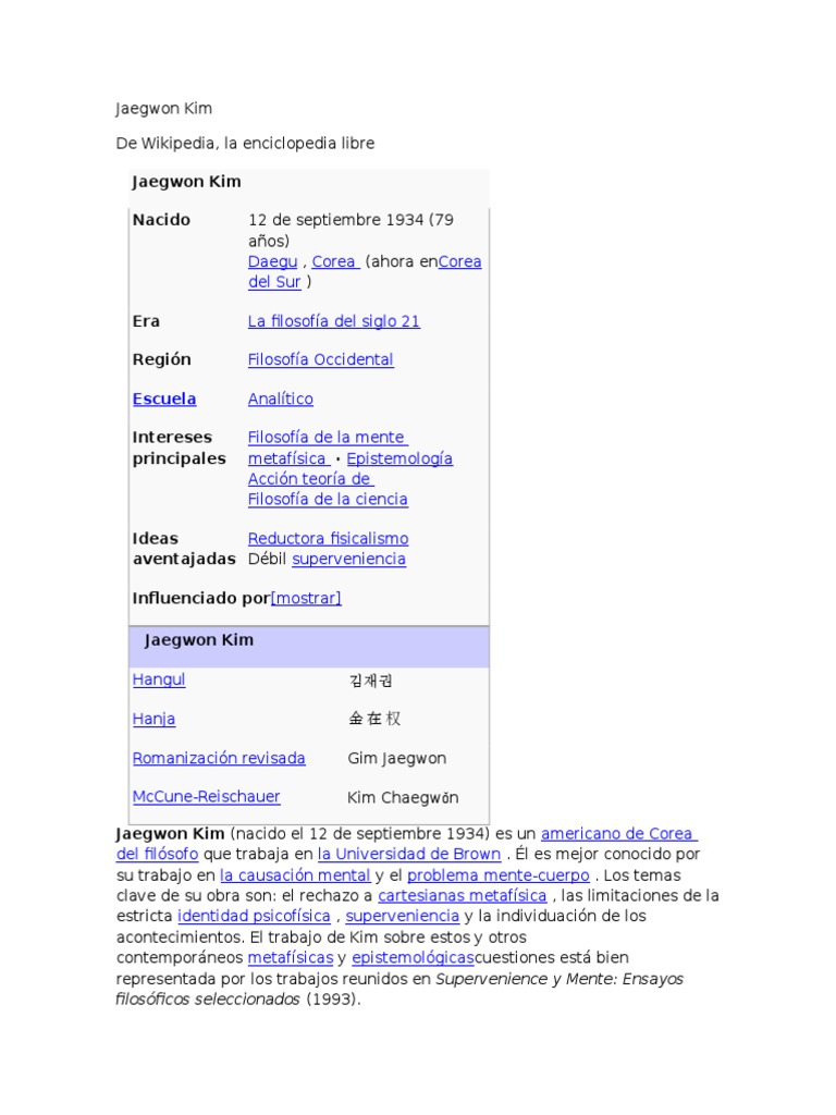 Jaegwon Kim | PDF | Filosofía de la mente | Actitudes proposicionales