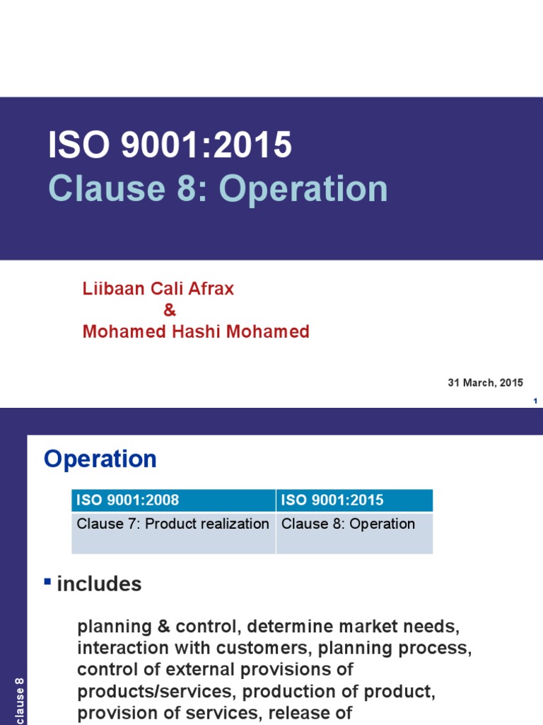 ISO 9001:2015 Clause 8 Overview | PDF | Iso 9000 | Verification And ...