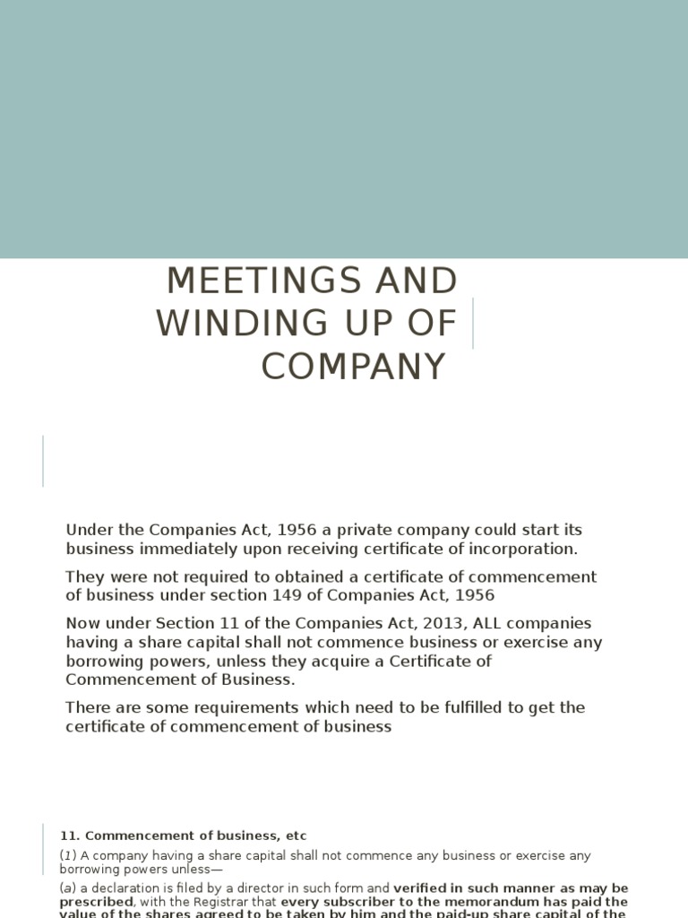 Company Meetings and Business Commencement | PDF | Board Of Directors ...
