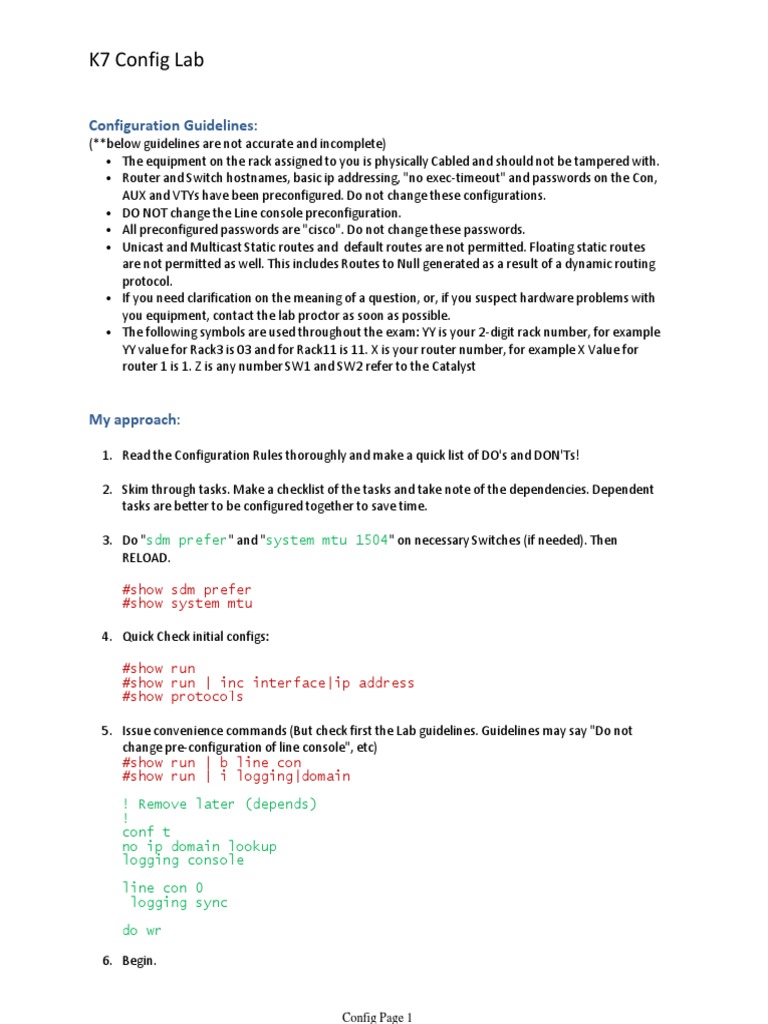 K7 Config Lab: Configuration Guidelines | PDF