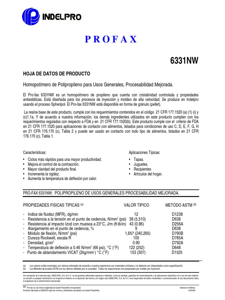 Profax 6331NW | PDF | Materiales | Alimentos