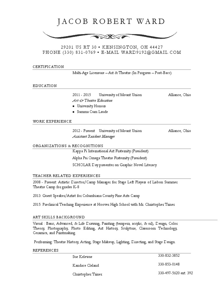 Jacob Ward: Art & Theatre Educator Resume | PDF | Foreign Language ...
