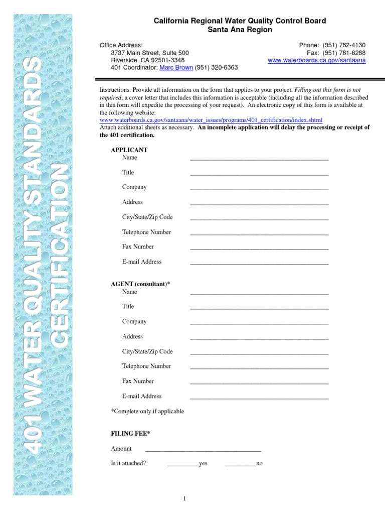 401 Water Quality Certification Application | PDF | Clean Water Act ...