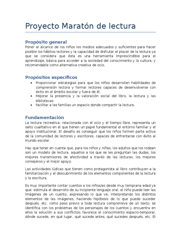 Proyecto Maratón de Lectura | PDF | Lectura (proceso) | Ocio