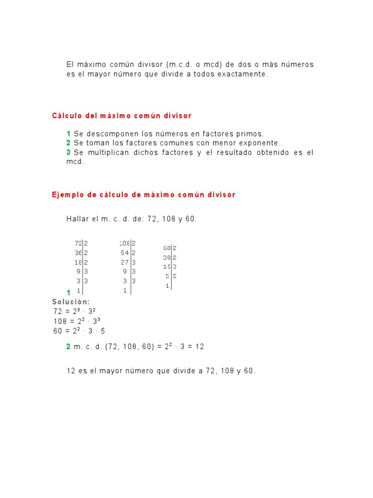 Máximo Común Divisor y Mínimo Común Múltiplo | PDF | Notación ...