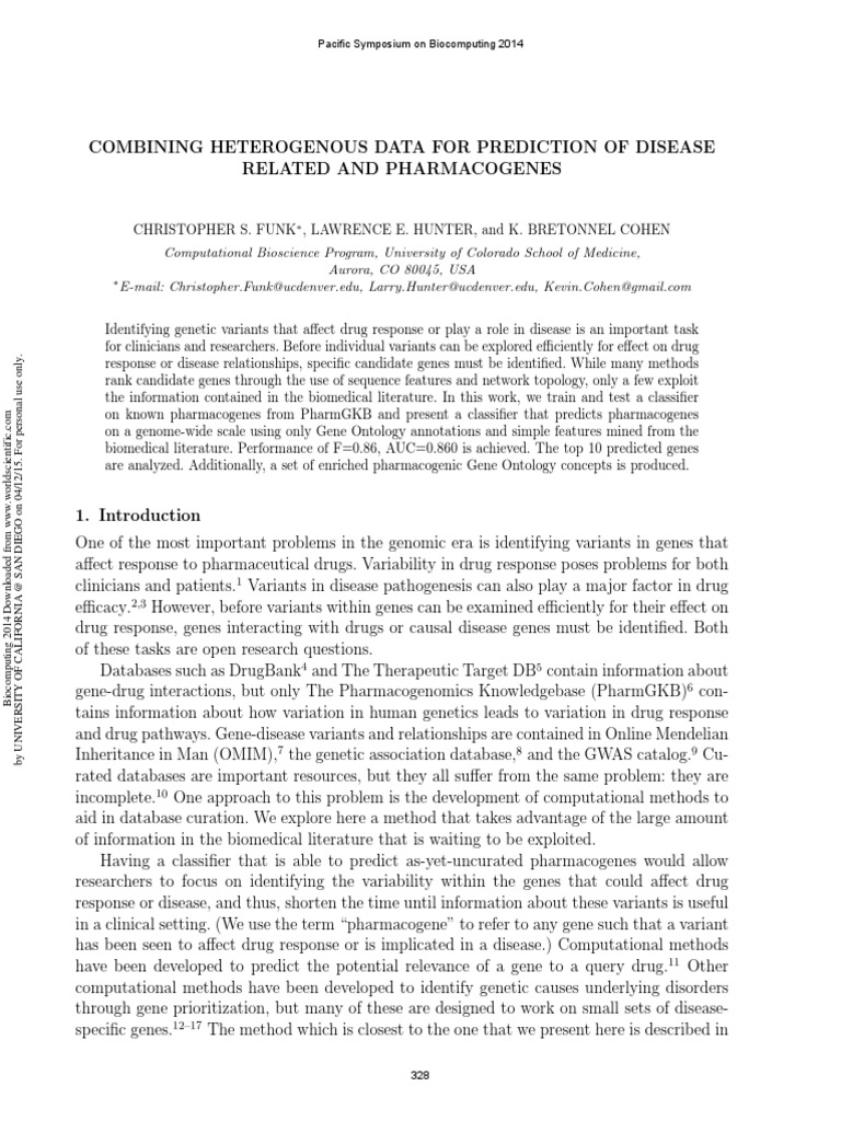 Pacific Symposium On Biocomputing 2014 | PDF | Life Sciences | Biology