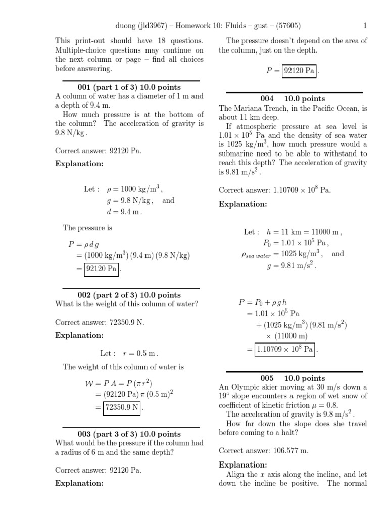 Homework 10 Fluids Solutions | PDF | Buoyancy | Pressure