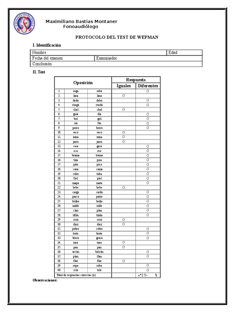 Protocolo Del Test de Wepman | PDF