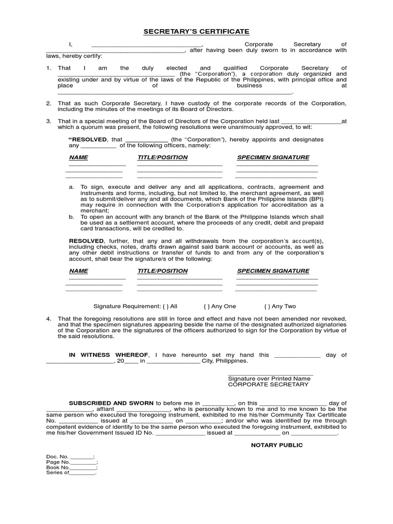Secretarys Certificate | PDF | Signature | Justice