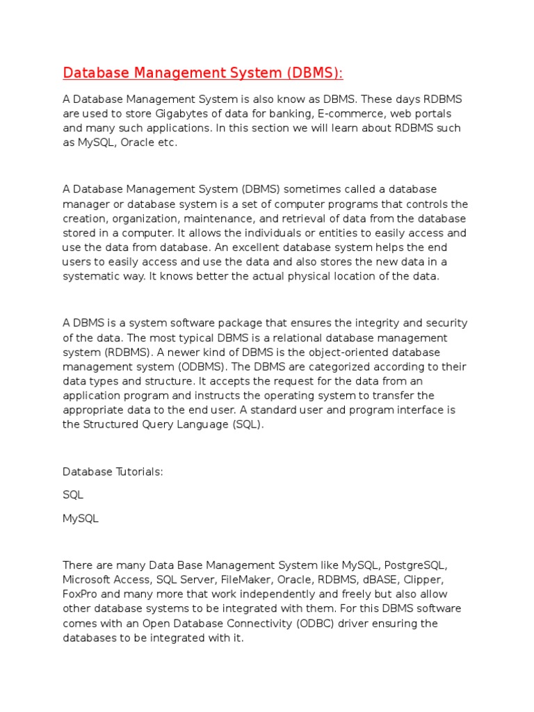 Key Points of DBMS | PDF | Databases | Relational Database