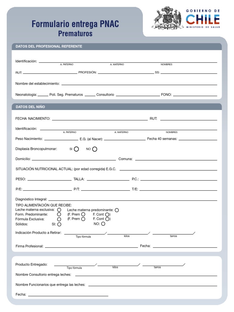Formulario Pnac Prematuro | PDF